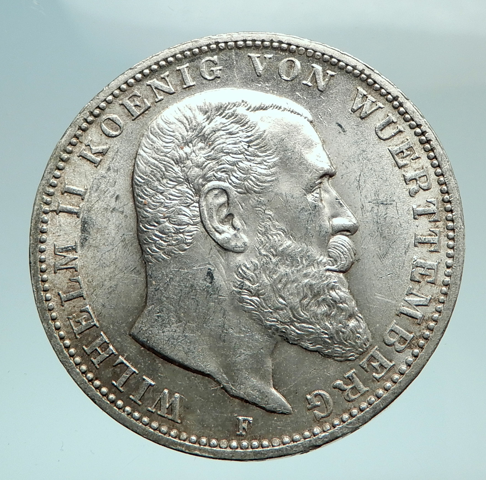 1912 F Germany GERMAN STATES Wurttemberg w WILHELM II Genuine Silver ...