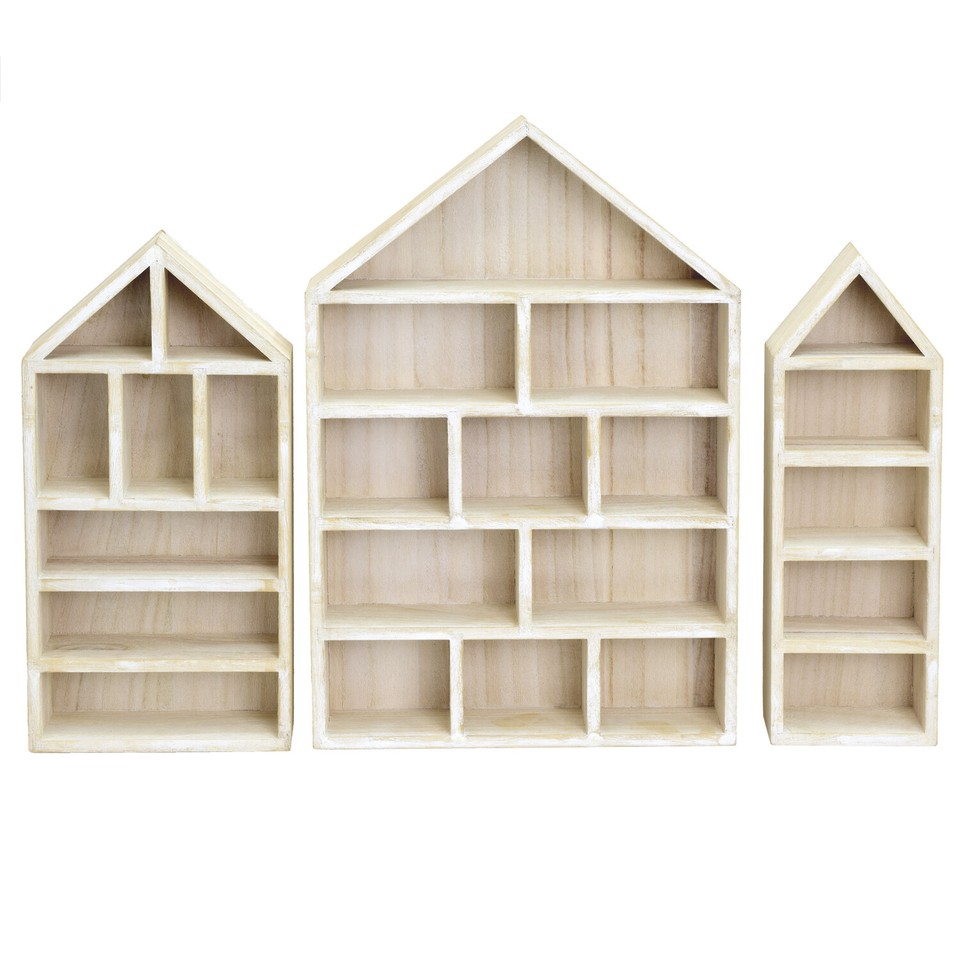 Neuxi House-Shaped Wooden Shadow Cubby Box Display Shelf Organizer, Set ...