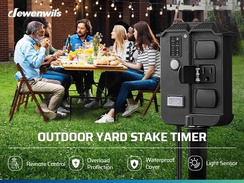 DEWENWILS Outdoor Power Stake ChristmasTimer Remote Control 6 Outlets ...