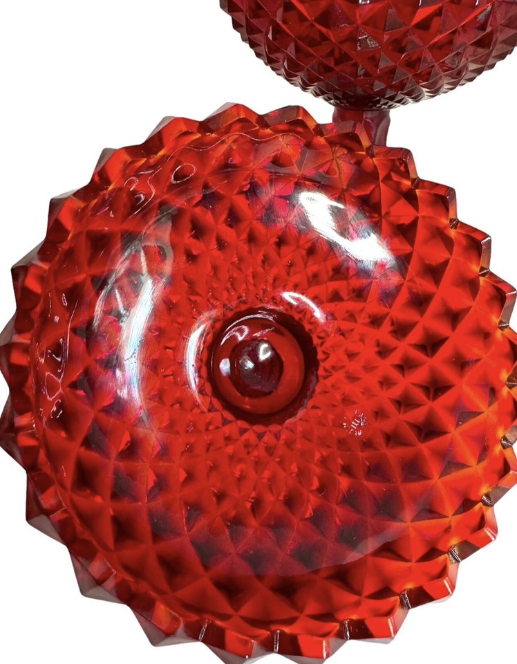 HTF Vintage MCM Westmoreland Ruby Red Glass Sawtooth Covered Candy Dish ...