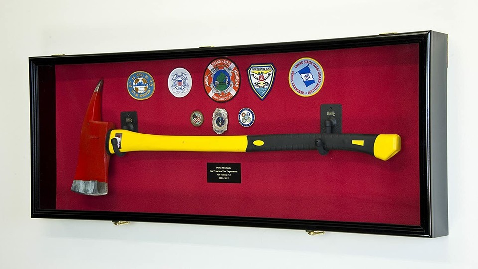 Axe Display Case Black Wood Firefighter Fireman Medal Holder Cabinet ...