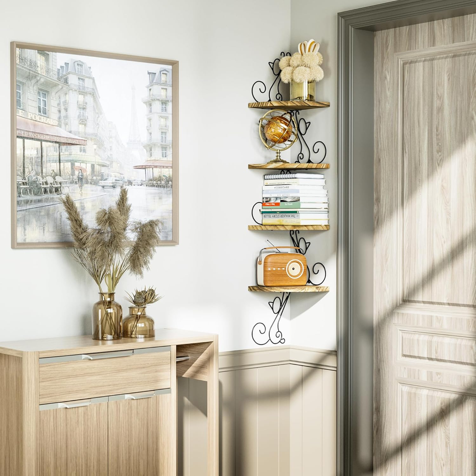Alsonerbay Corner Shelf Wall Mount of 4 Tier Corner Shelves Rustic Wood ...