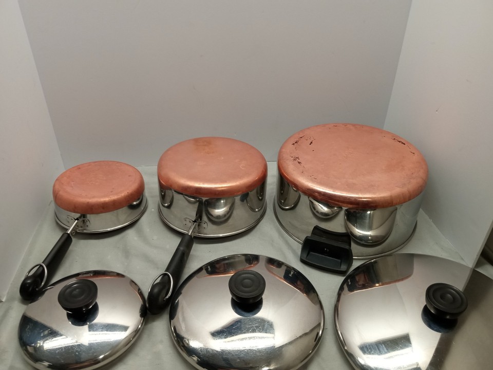 Vintage Revere Ware 1801 Copper Bottom 6pc Cookware Pot Set -3/4qt -2qt ...