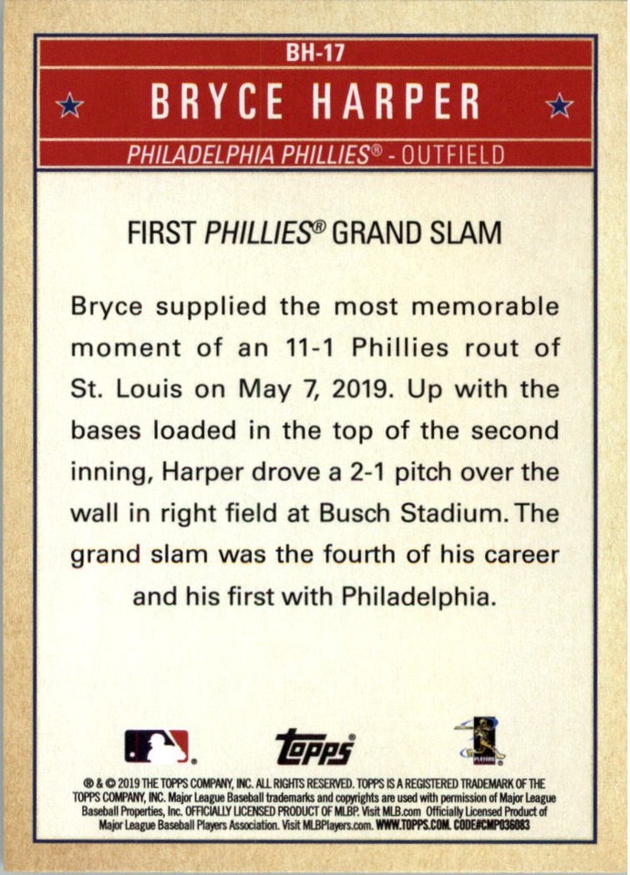 2019 Topps Update Bryce Harper Welcome to Philly #BH17 Bryce Harper ...