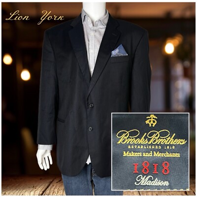 Brooks Brothers Madison 1818 Mens Wool Navy Blue Suit Jacket Saxxon SZ ...