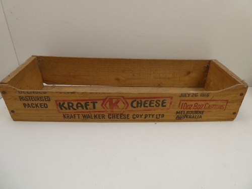 ANTIQUE KRAFT CHEESE PINE WOODEN TIMBER BOX PACKING CASE ADVERTISING ...