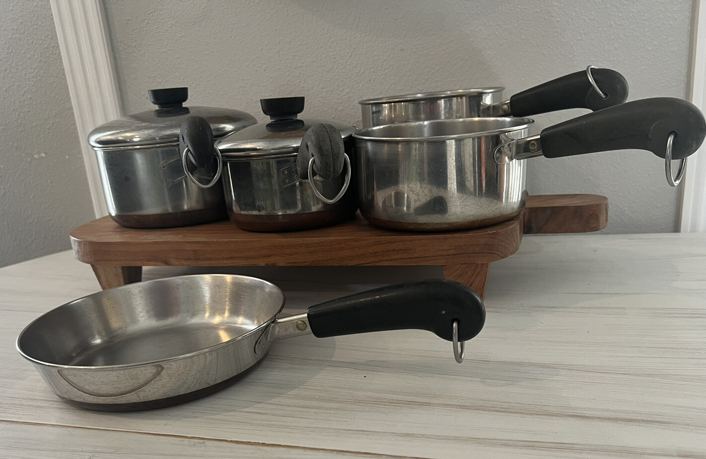 Revere Ware Copper Clad Stainless Cookware Set of 7 Vintage Bakelite ...