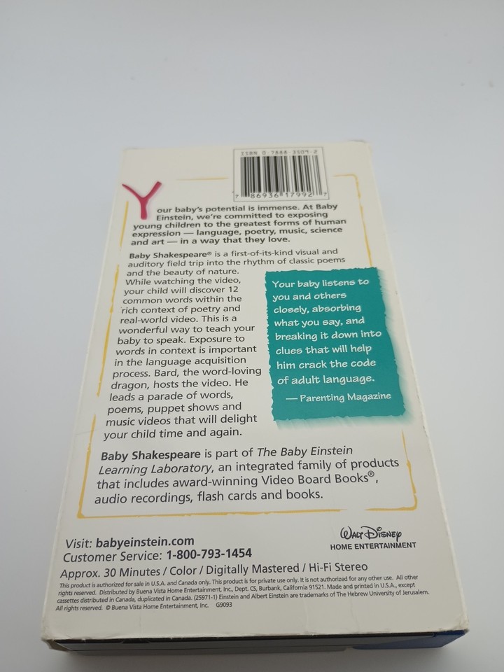 Baby Einstein- Baby Shakespeare 2003 VHS | eBay