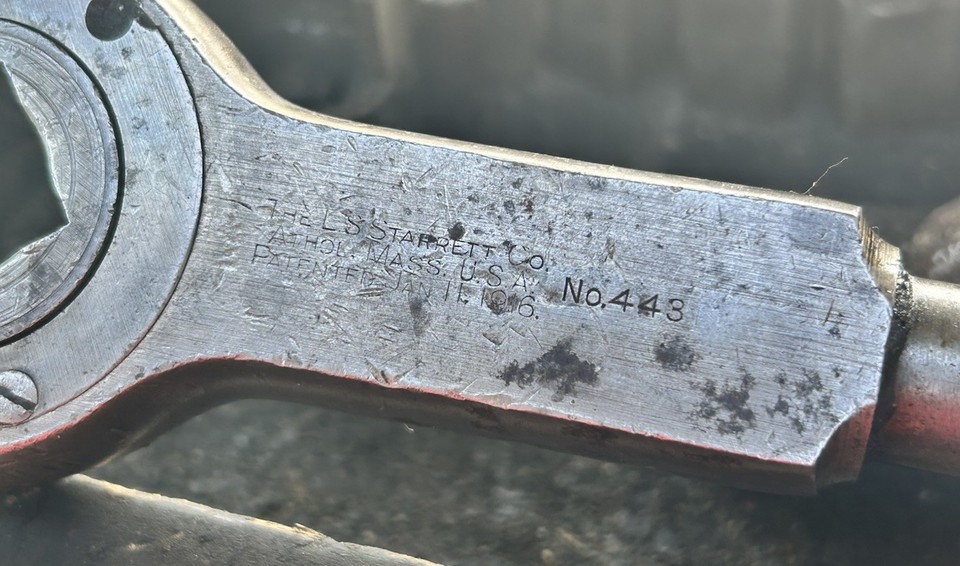 L.S. Starrett Antique Socket Wrench Set Ratchet 443 Patented 1916 w ...