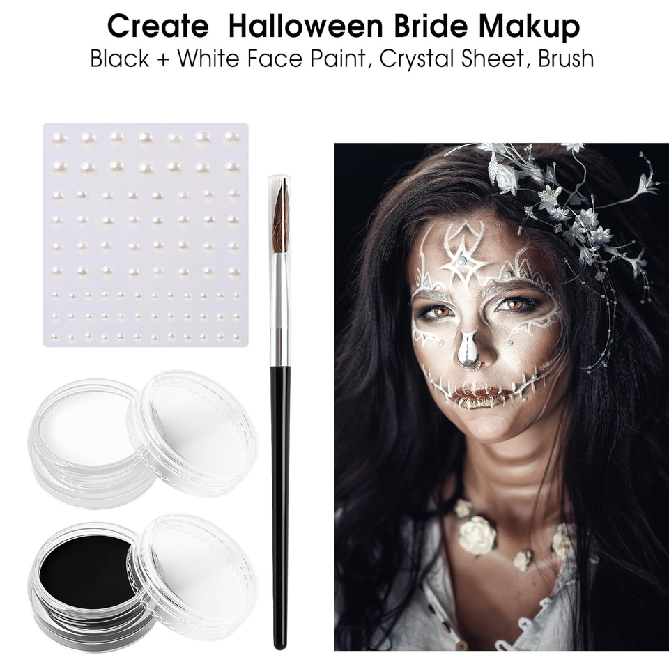 Black & White Face Paint Kit, Halloween Makeup Kit Includes Paint ...
