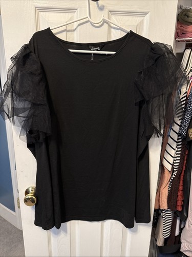 Bloomchic Woman’s Black Sheer Ruffled Short Sleeve Top Size 26 NEW WITH ...
