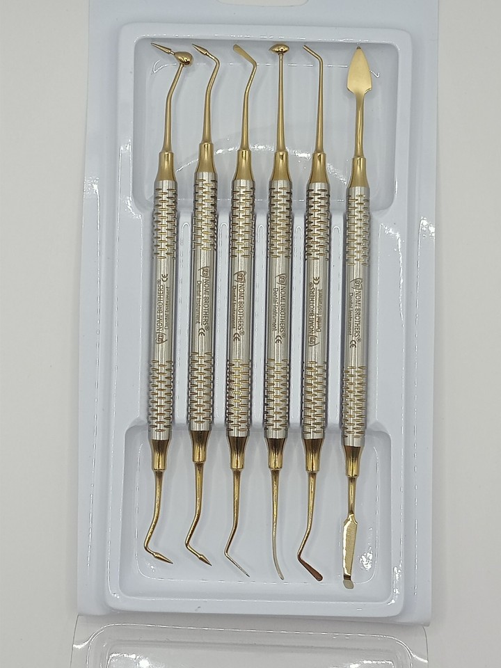 6 Pcs Dental Composite Filling Instrument Gold Coated Restorative Kit ...