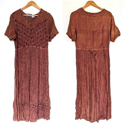 VINTAGE boho bohemian rust brown embroidered house prairie hippie | eBay