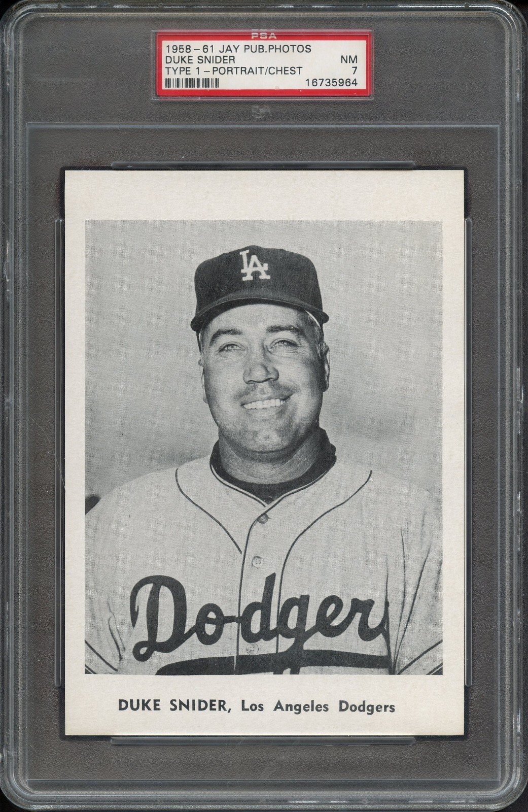 1958-61 JAY PUBLISHING PHOTOS-TYPE 1 DUKE SNIDER PORTRAIT/CHEST PSA NM ...