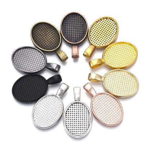 20pcs Alloy Pendant Bezel Cabochon Settings Oval Metal Charms Craft ...