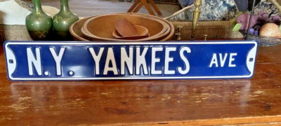 Official MLB New York Yankees Ave. Steel Sign 36x6 Blue & White MLB ...