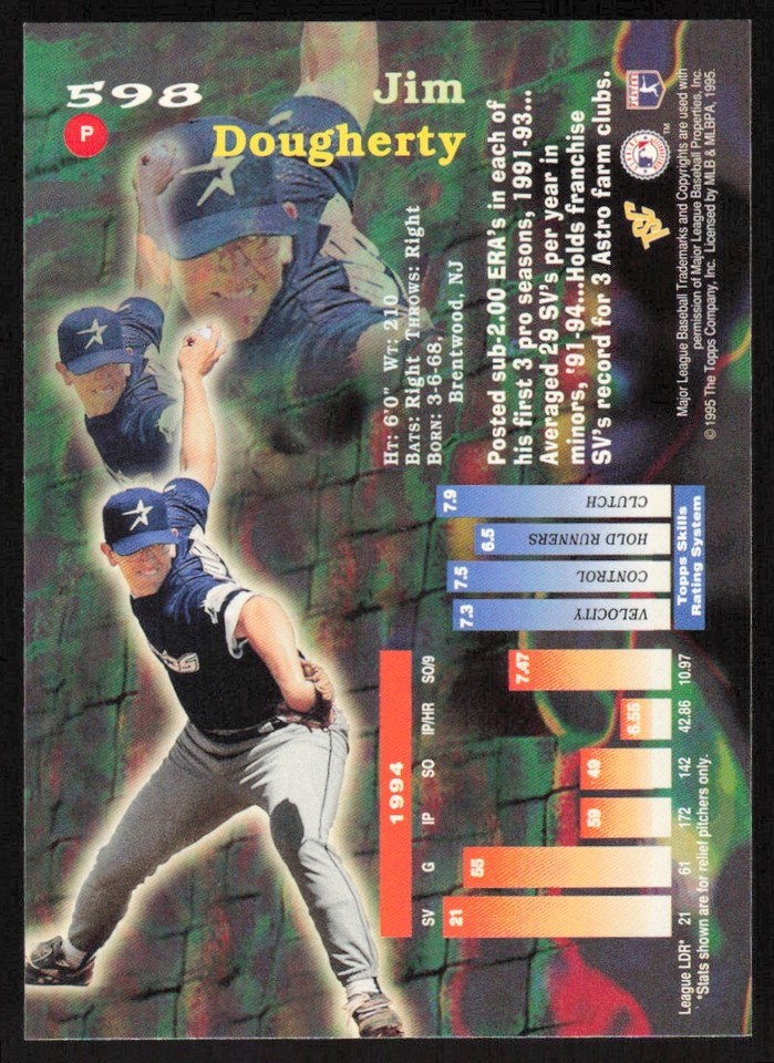 1995 Topps Stadium Club Members Only Jim Dougherty RC #598 Houston ...
