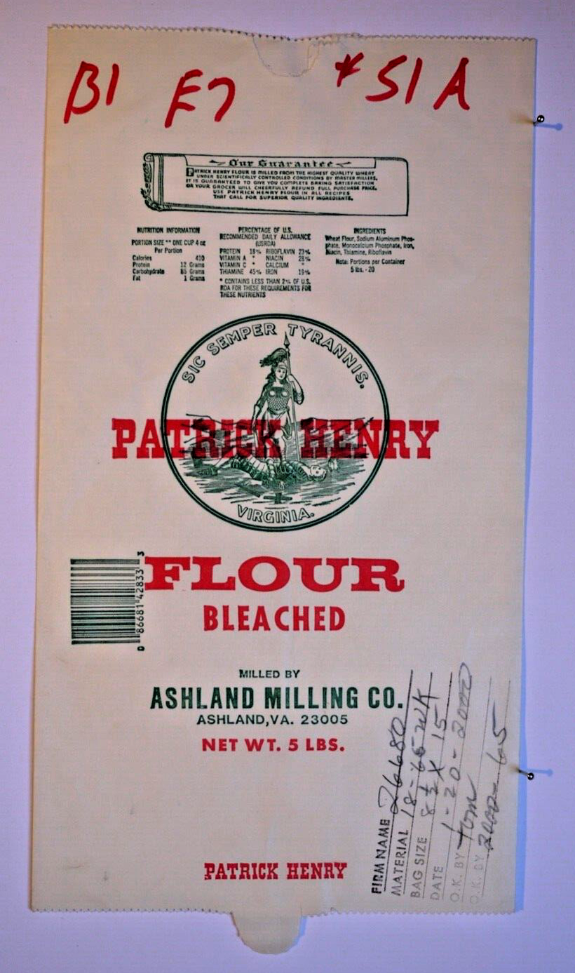Vintage Sack Paper Bag - PATRICK HENRY FLOUR, ASHLAND MILLING, ASHLAND ...