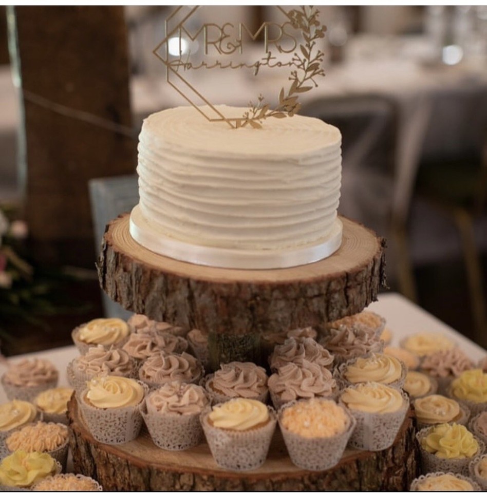 Two Tiered Rustic Wooden Wedding cake/ Cup Cake stand, centre piece, 16 ...