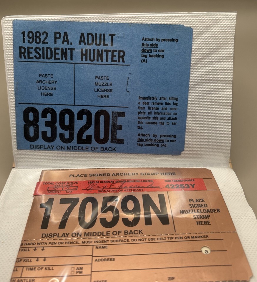 Vintage PA Hunting Licenses Deer Archery Rifle Pennsylvania 1960- 2004 ...