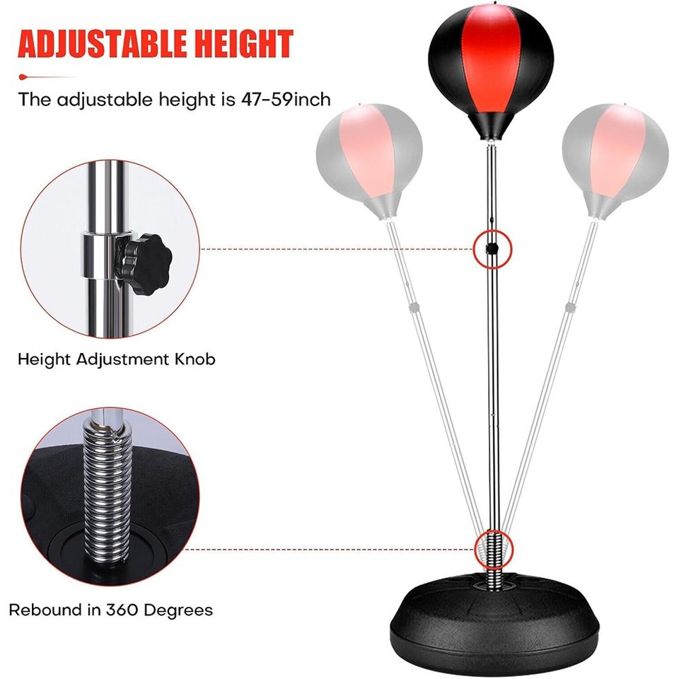 Punching Speed Bag W/Stand Boxing Reflex Ball Adjustable Height Fitness ...