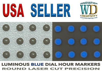 Watch Dial Hour round Markers 12 pcs Blue Green LUMINOUS Numerals dots ...