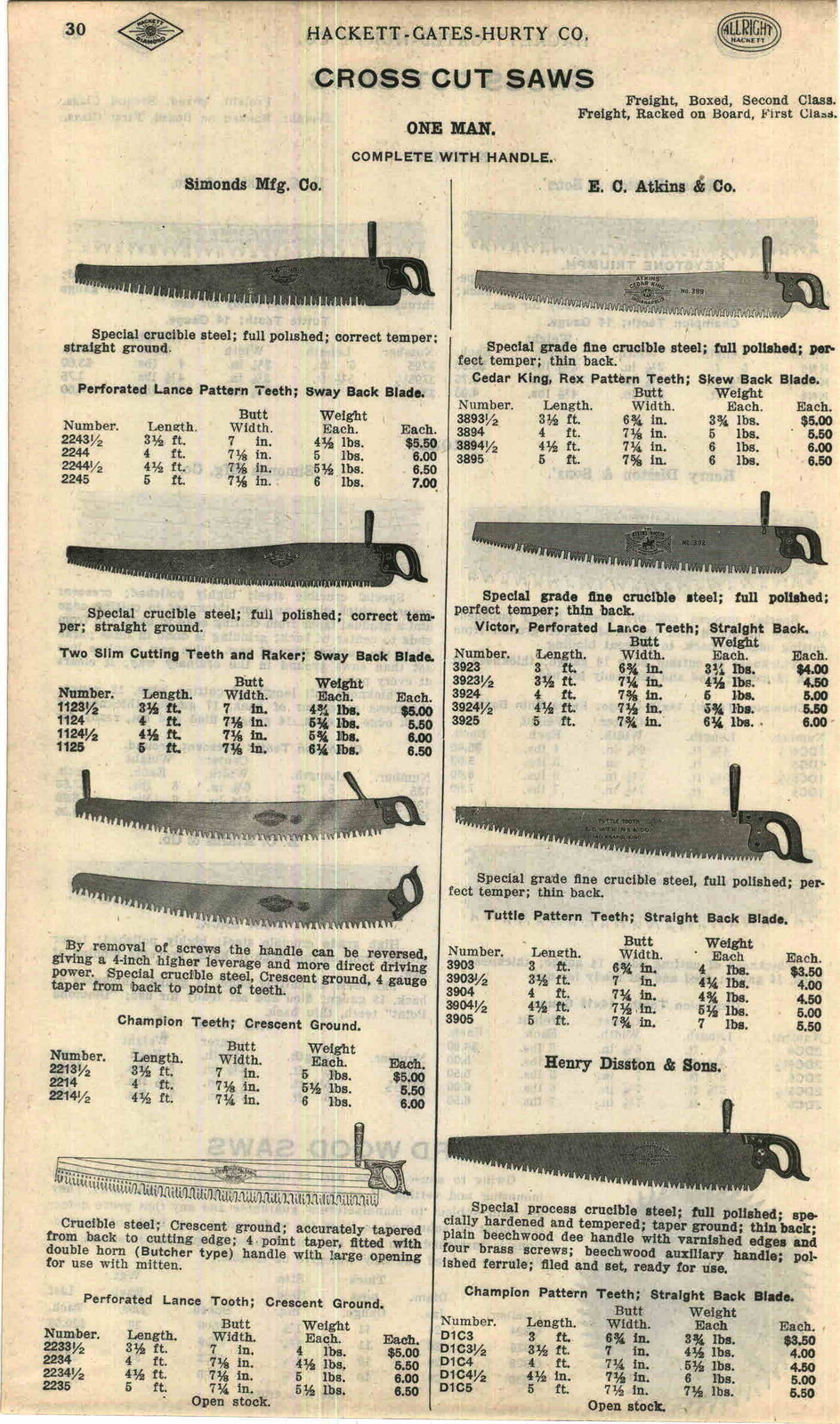 1940 ADVERT One 1 Man Cross Cut Saw Saws Simonds Atkins Disston & Sons ...