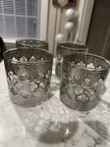 MCM Culver RARE SILVER Valencia Pattern Lowball Cocktail Glasses Set Of ...