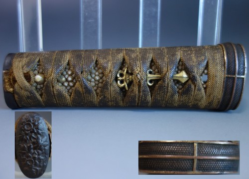 Tsuka handle hilt saber menuki tessen flower kashira samurai sword ...