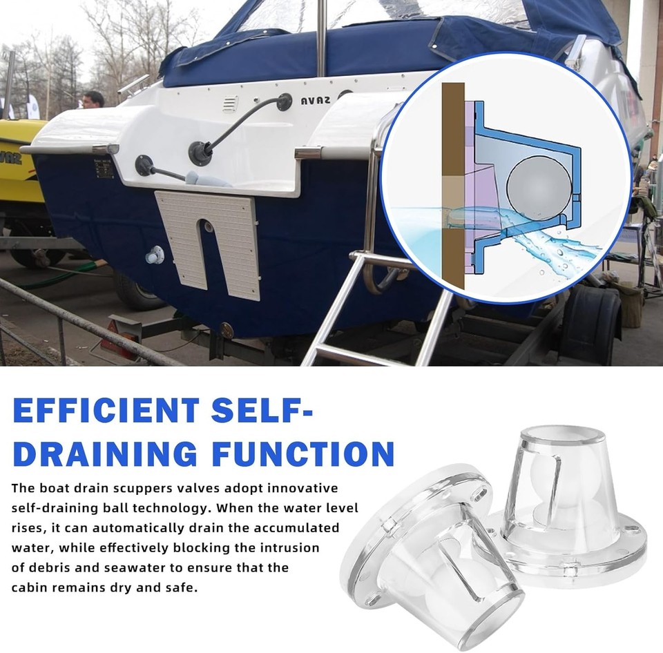 Boat Scupper Drain Valve Self-Bailing Ball Fits 3/4 Inch to 1-1/2 White ...