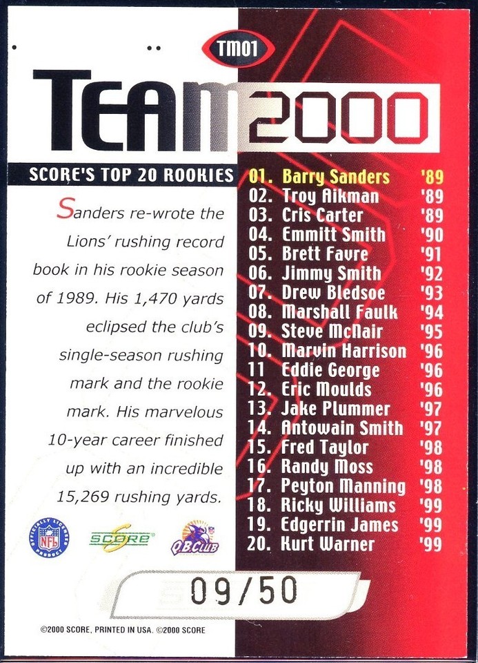 BARRY SANDERS 2000 Score Team 2000 Auto 9/50! | eBay