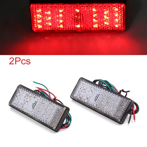 2Pcs Red LED Rectangle Bolt-on Motorcycle Reflector Tail Brake Turn ...