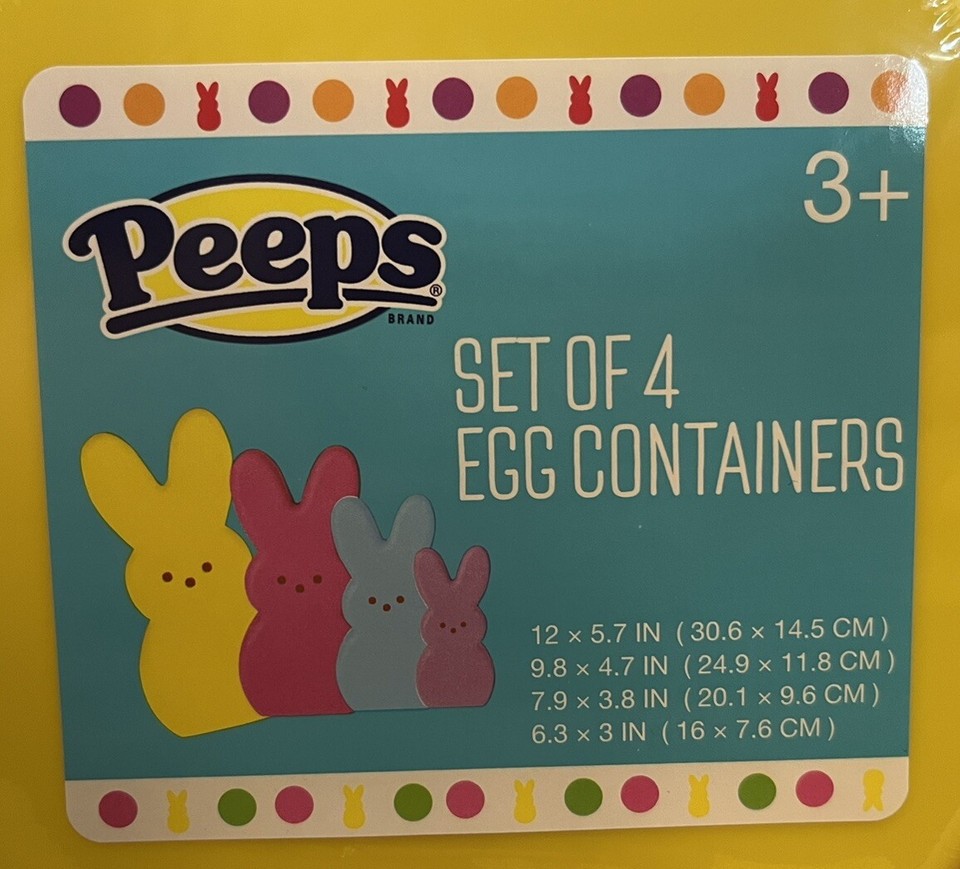 NIP Peeps Brand Bunny Shaped Egg Containers Set Of 4 Different Colored ...