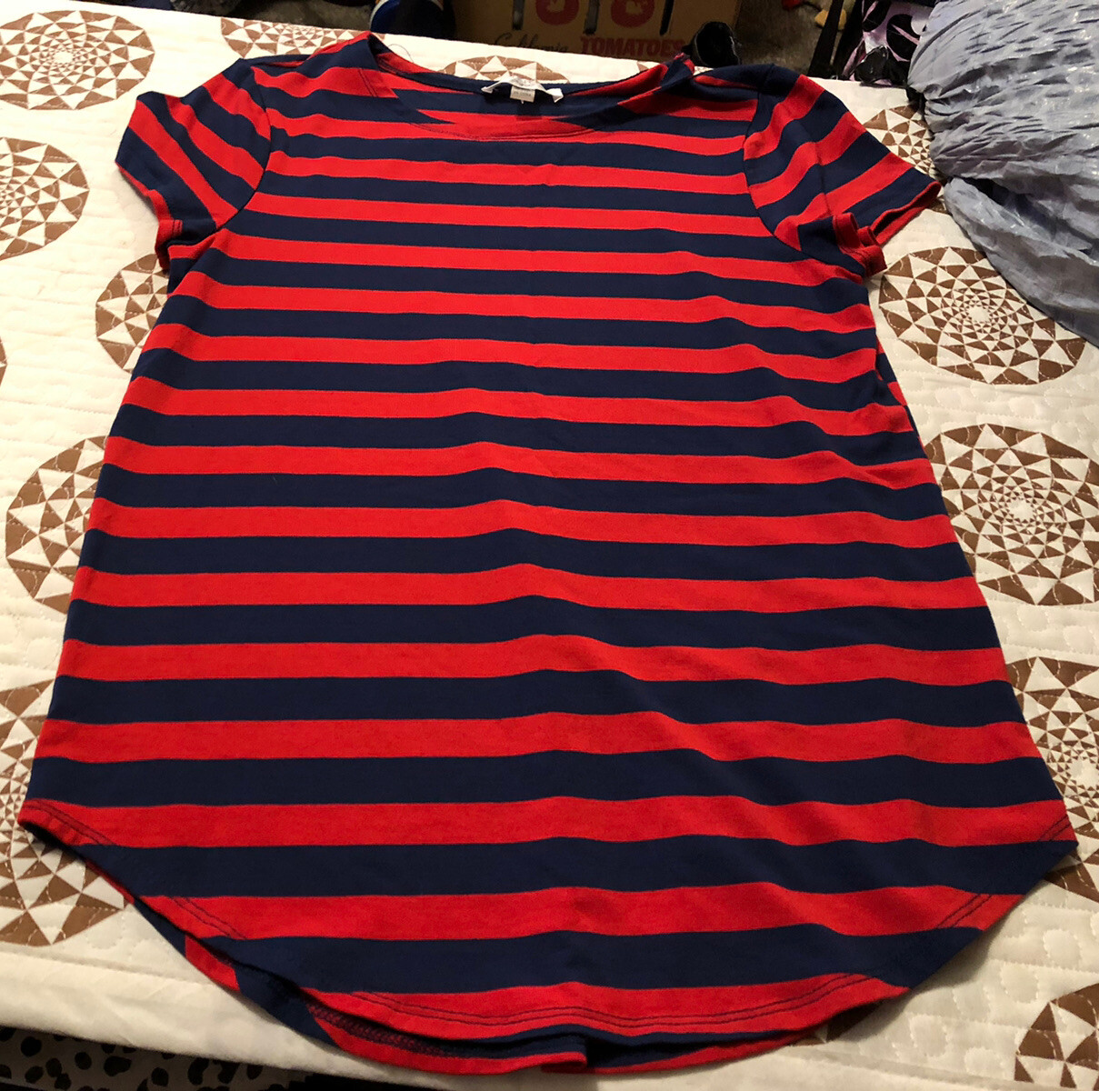 Cupio Signature Red & Navy Blue Striped Short Sleeve T-shirt Size ...