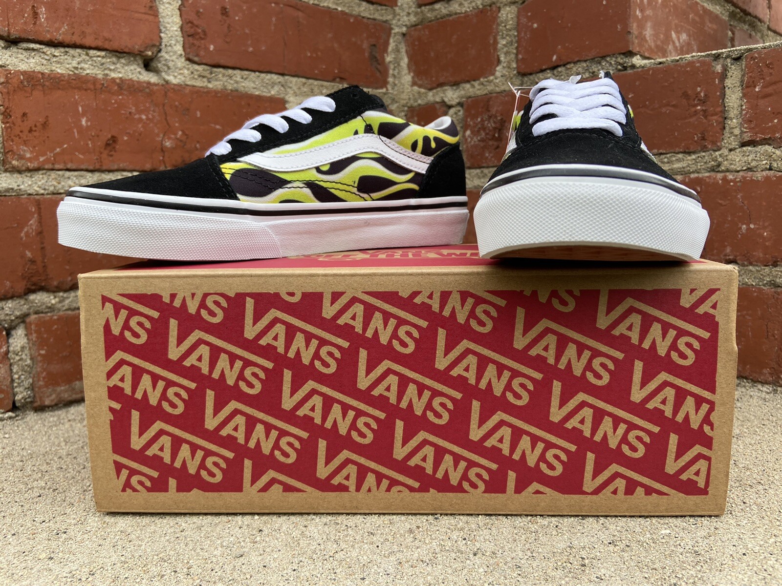 Vans+Classic+Slime+Flame+Black+Lime+White+Old+Skool+Canvas+Boys+Girls ...