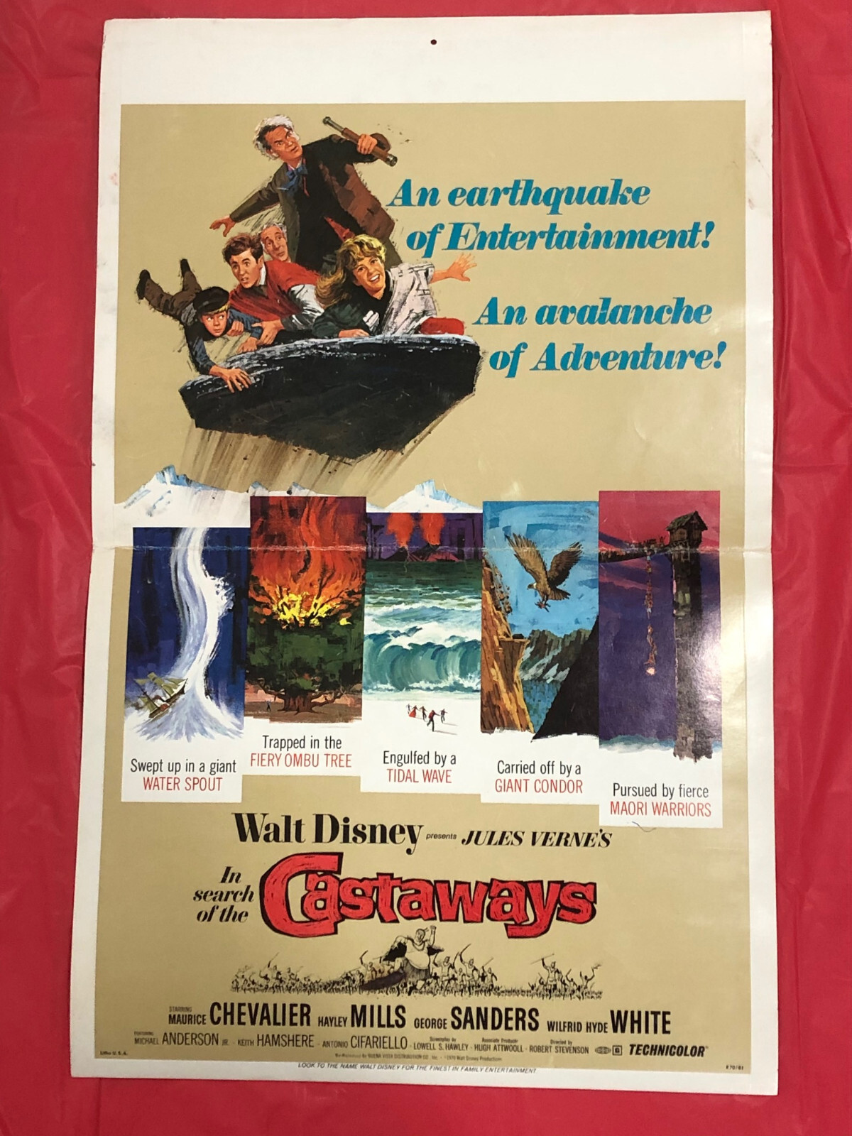 IN SEARCH OF THE CASTAWAYS WINDOW CARD MOVIE POSTER 1962 R1970 MAURICE ...