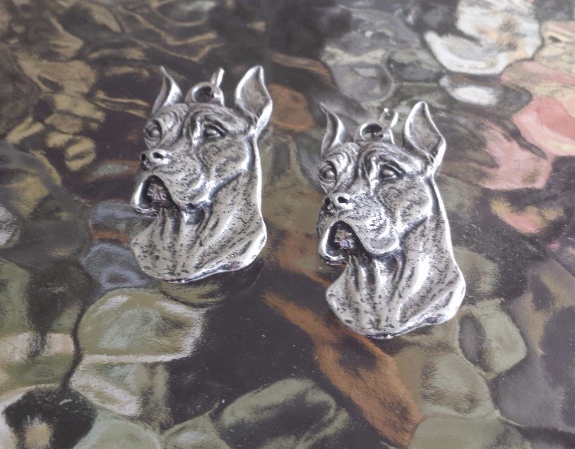 FAMILY HOUSE PET PUREBRED 2 HIS & HERS GREAT DAME DOG PEWTER PENDANTS ...