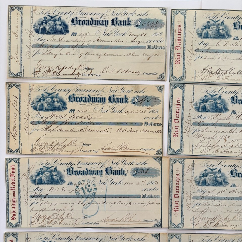 13 x Checks National Broadway Bank New York All 1860's | eBay