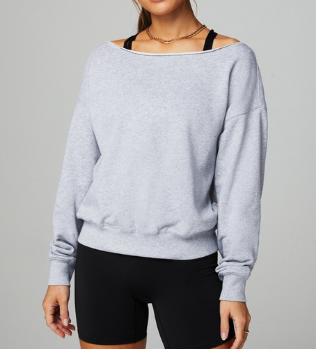 Fabletics Year Round Terry Off Shoulder Sweatshirt Grey Women’s Large ...