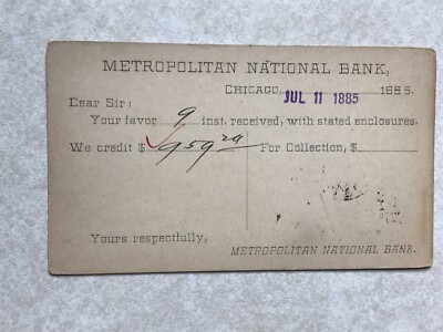 G862 Postcard Postal Card Metropolitan National Bank Chicago 1885 | eBay