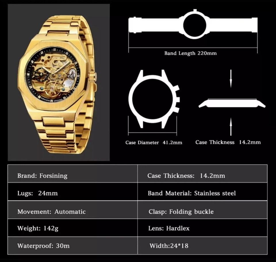 Men's Skeleton Mechanical Luminous Luxury Waterproof Octagon Shape ...