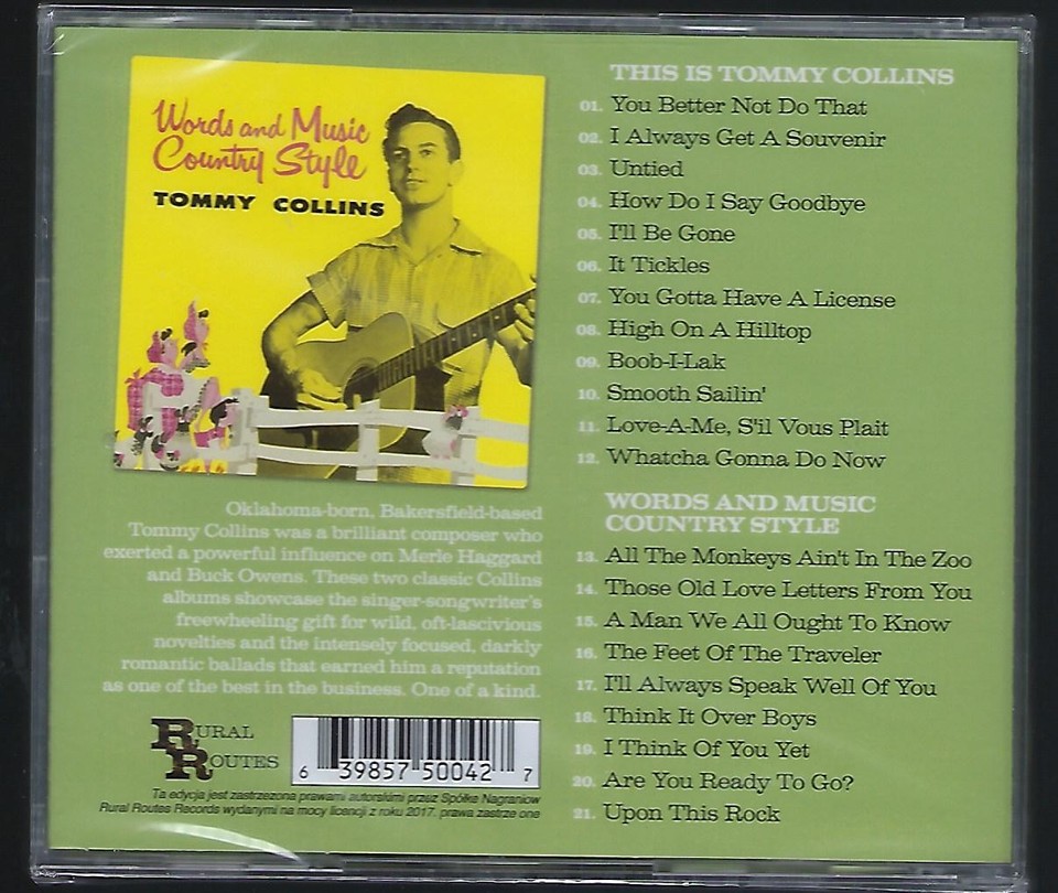 TOMMY COLLINS This Is Tommy Collins + Words & Music...New Country CD ...