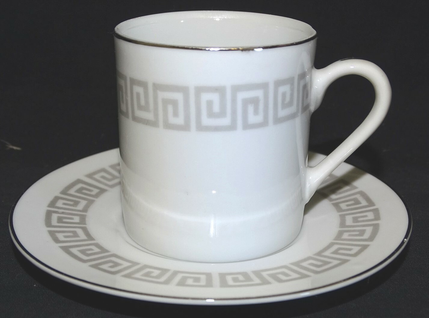 Greek Key Set of 12 Demitasse Cups & Saucers Porcelain Gray & White | eBay