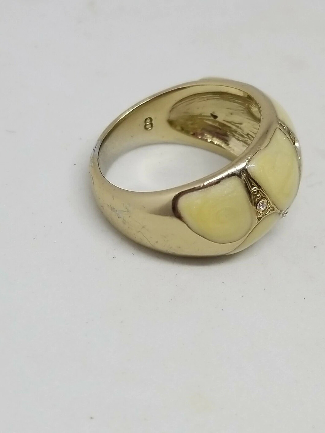 Vintage Signed NRT Cream Enamal Silver Tone 5 Tiny Crystals Dome Ring ...