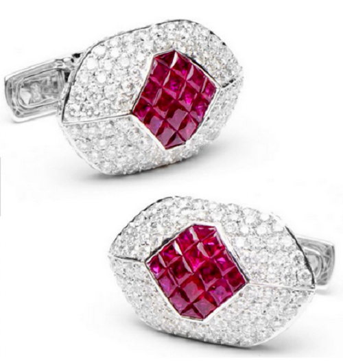 Sparkling White CZ & Pink Rubies Men's Elegant Cufflinks in 925 ...
