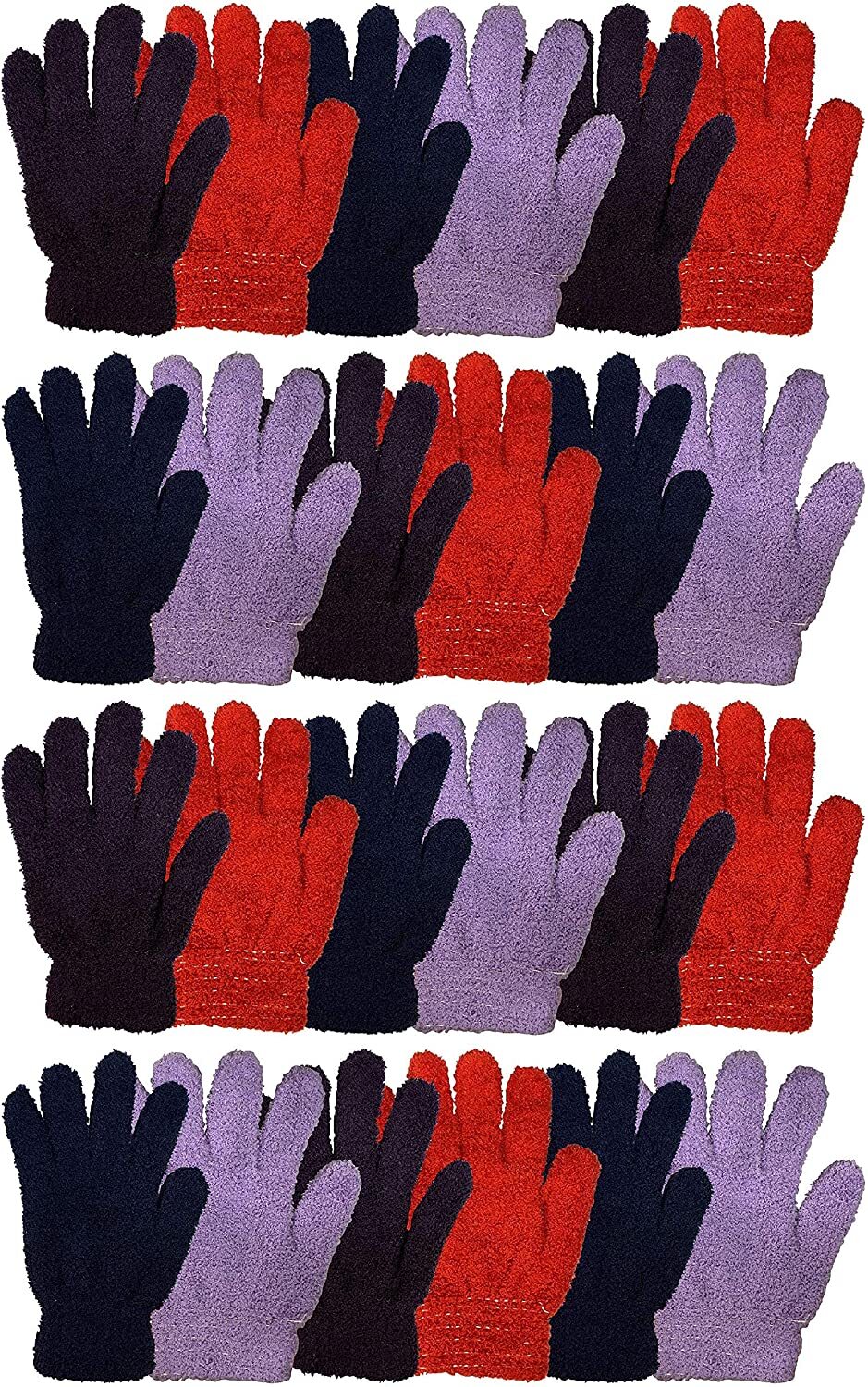 120 PK of Women's Fuzzy Gloves, Magic Stretch Striped and Solid Winter ...
