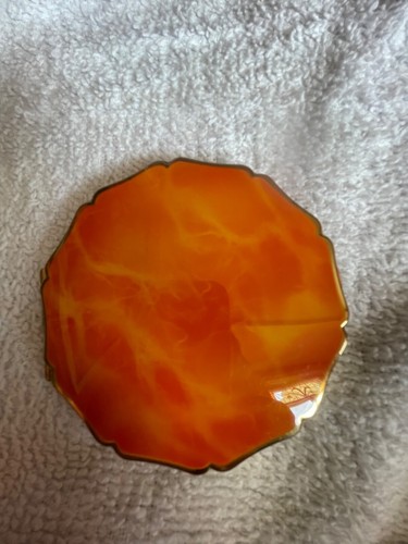 Vtg STRATTON England Compact Mirror Orange Marble Enamel Gold tone ...