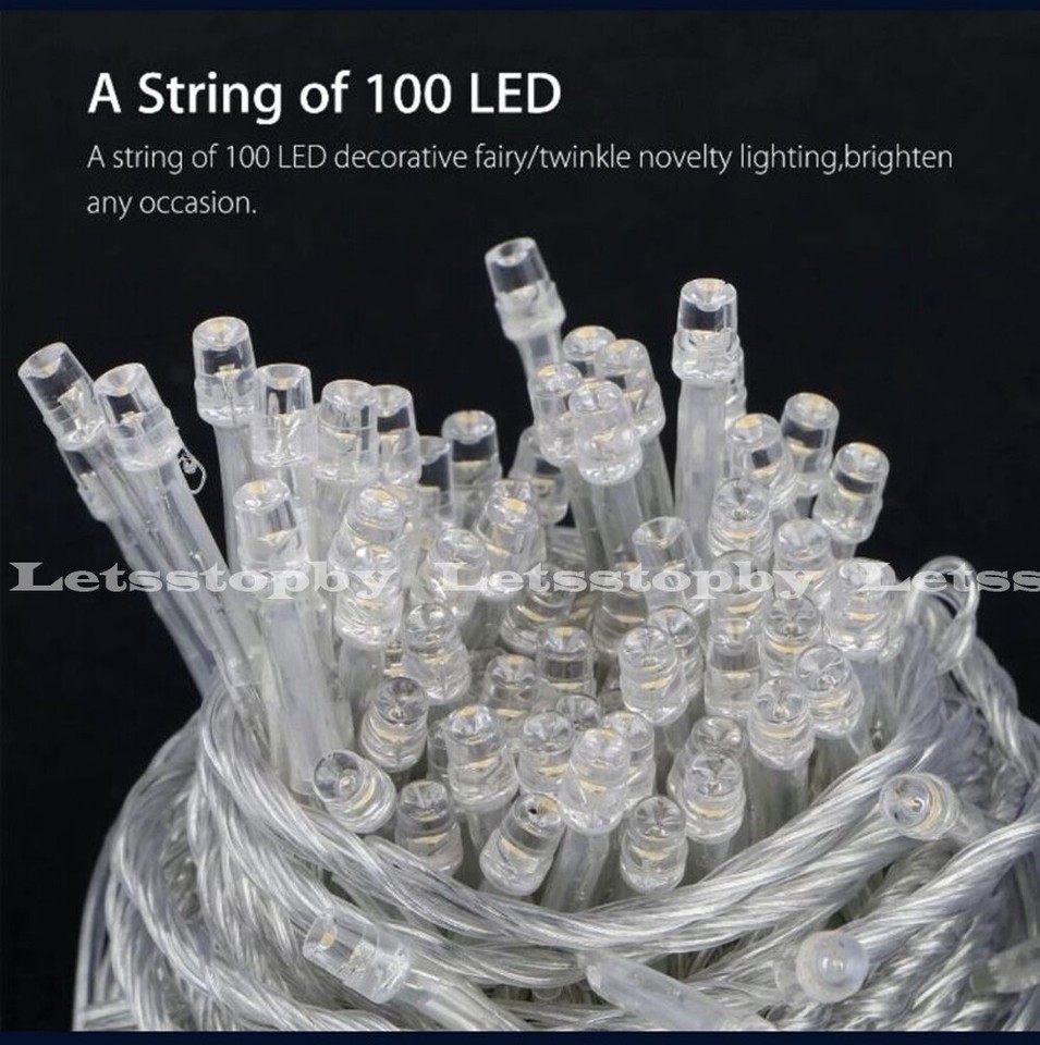32ft Warm White 100 LED Christmas Party Wedding Decoration Fairy String ...