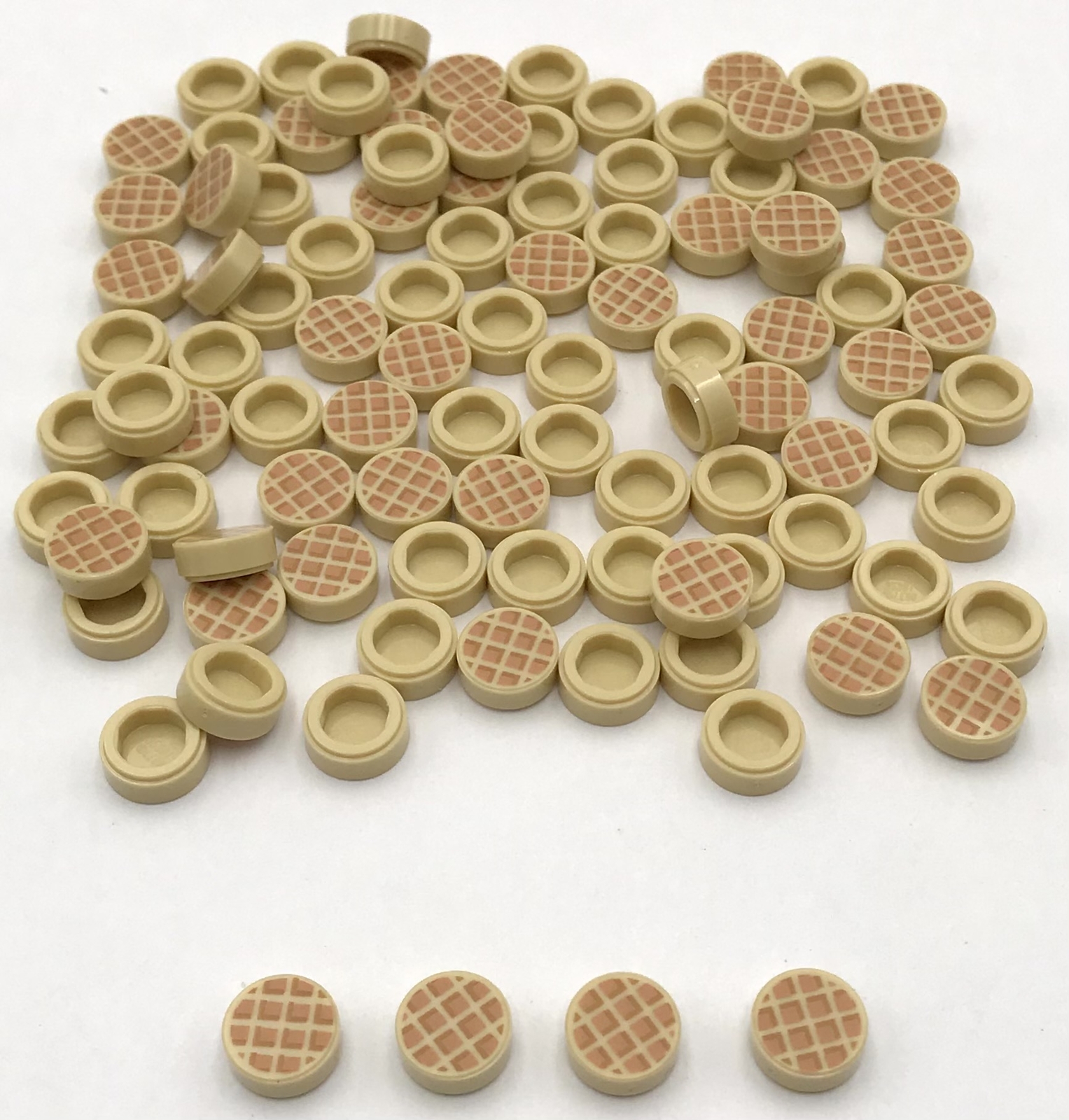 Lego 100 New Tan Tiles Round 1 x 1 with Waffle Nougat Squares with ...