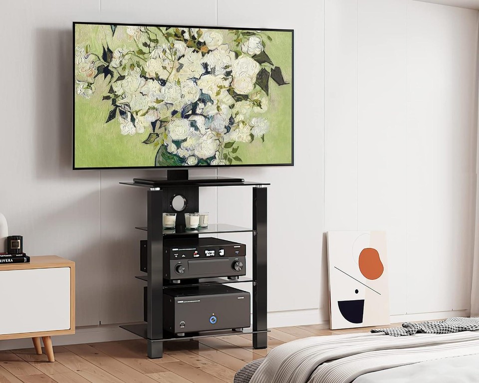 HiFi Racks 4 Tiers Glass TV Stand HIFI Rack Stand Cabinet with Cable ...